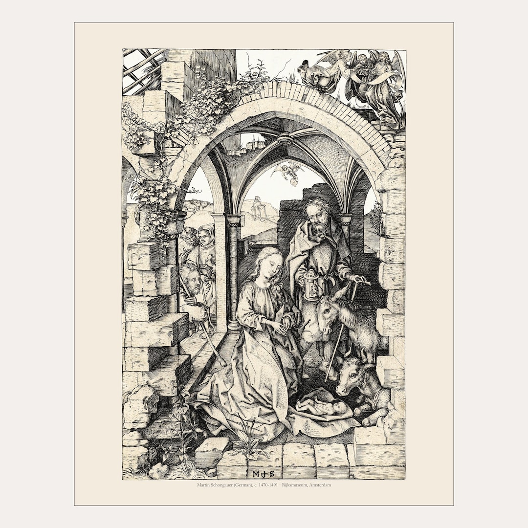 Nativity Art Print by Martin Schongauer | Black and White Renaissance ...