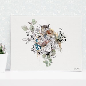 Owl Boho Wall Art, Watercolor Owl Painting, Original Painting, Owl ...