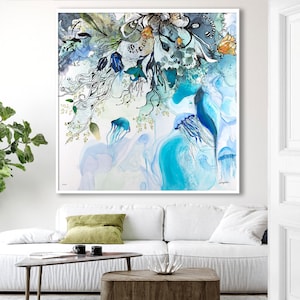 Oversized Wall Art, Blue Abstract Art, Modern Wall Art, Ocean Abstract ...