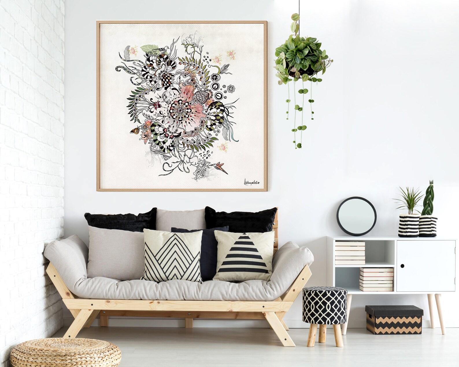 Large Boho Wall Art Print Original Flowers Artwork Bohemian | Etsy