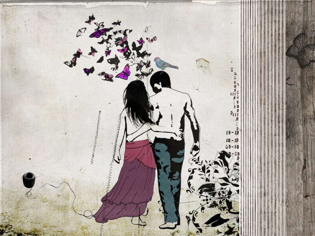 Romantic Collage Art Print, Couple Gift, Romance Art, Love Couple Art ...