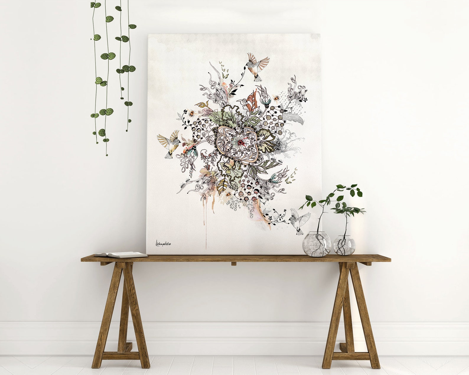 Modern Ink Drawing, Abstract Floral Art, Ink Art, Modern Art Print ...
