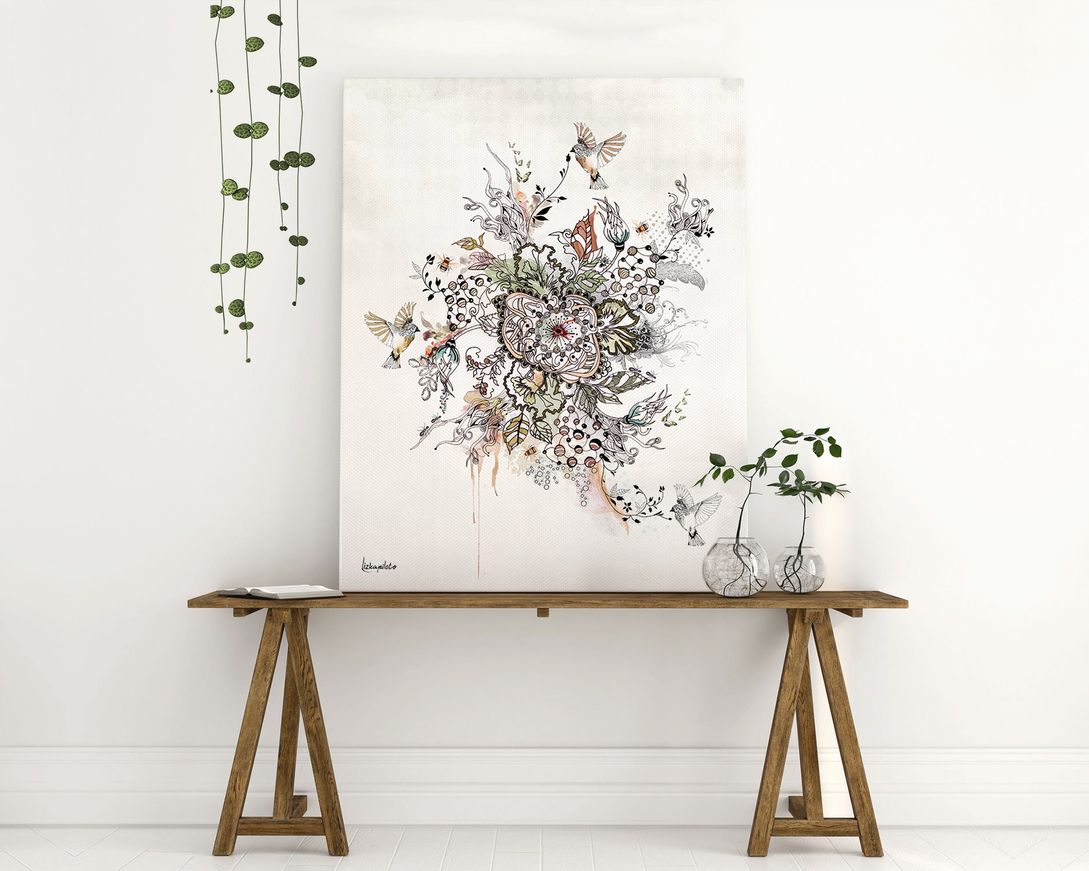 Modern Ink Drawing, Abstract Floral Art, Ink Art, Modern Art Print ...