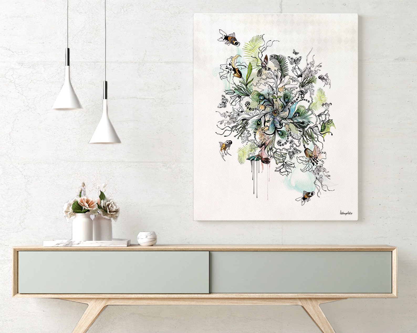 Modern Botanical Art, Giclee Print, Green Blue Art, Modern Watercolor ...