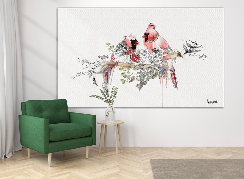 Red Cardinals Painting Large Wall Art Canvas Art Print - Etsy
