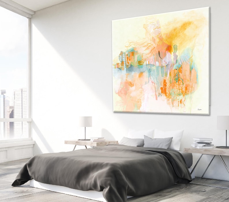 Abstract Watercolor Painting, Bright Yellow Orange Wall Art, Abstract ...