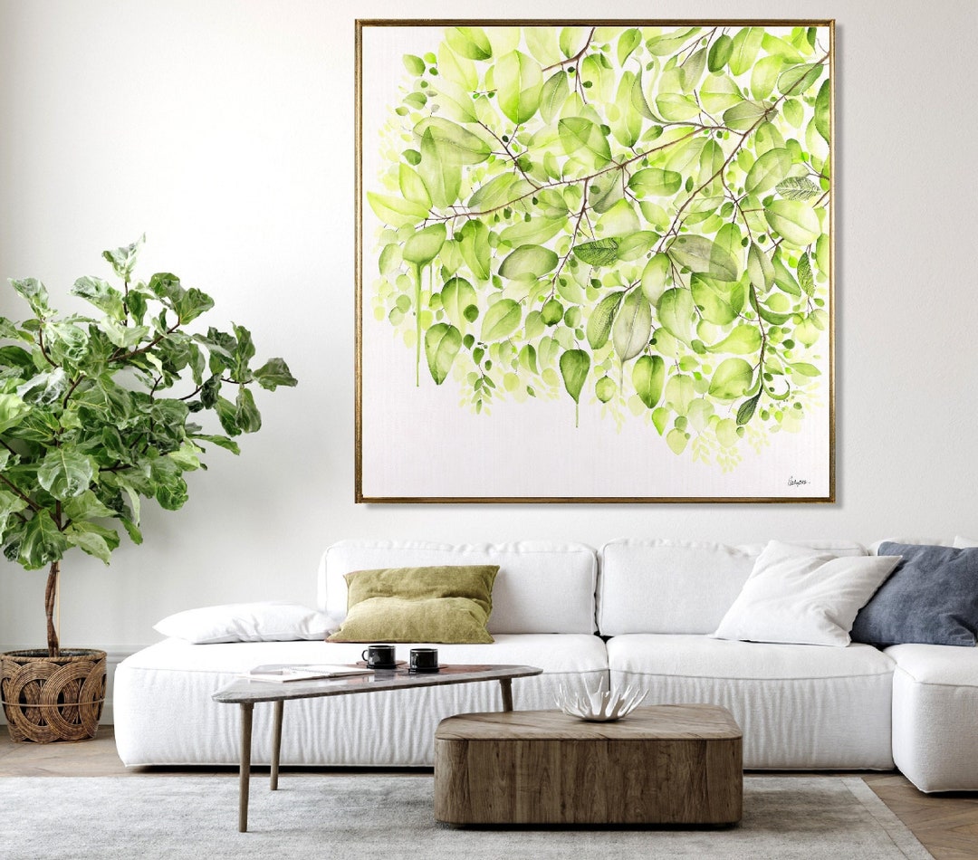 Green Botanical Large Wall Art, Abstract Tree Watercolor Painting ...