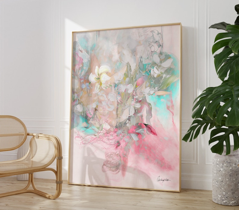 Large Art Print, Abstract Pink Flower Painting, Pastel Colors ...