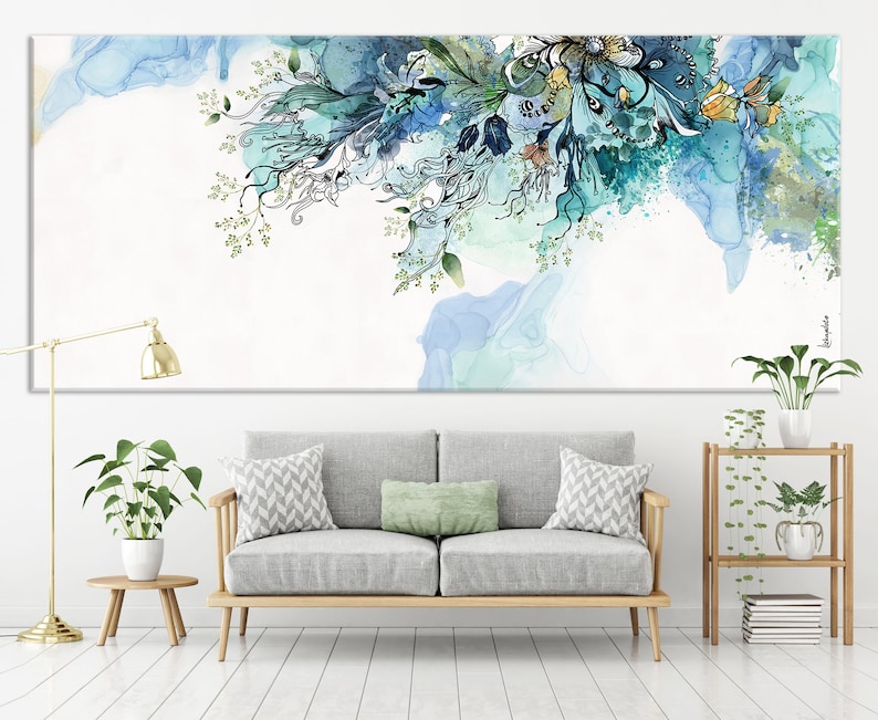 Turquoise Abstract Art Large Abstract Wall Art Framed Wall | Etsy