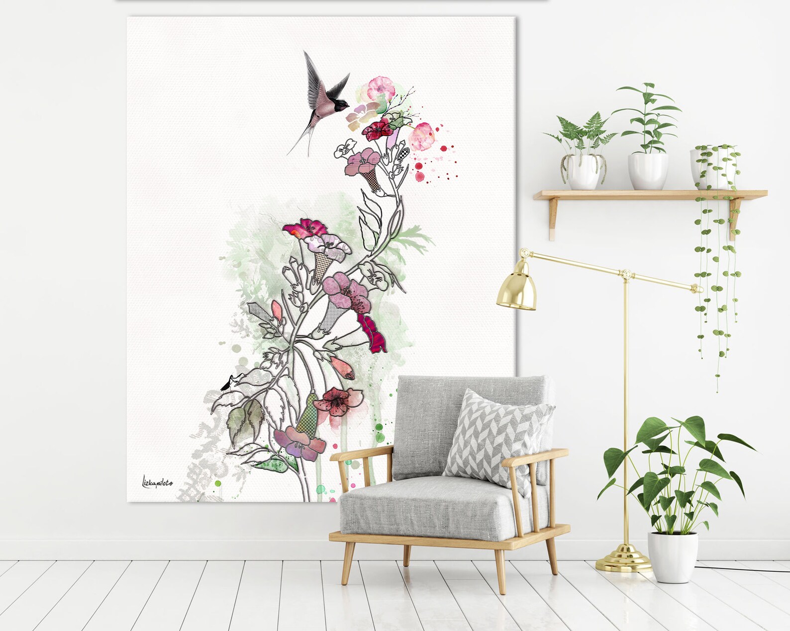 Pink Flower Print, Japanese Art, Botanical Flower Print, Flower Wall ...