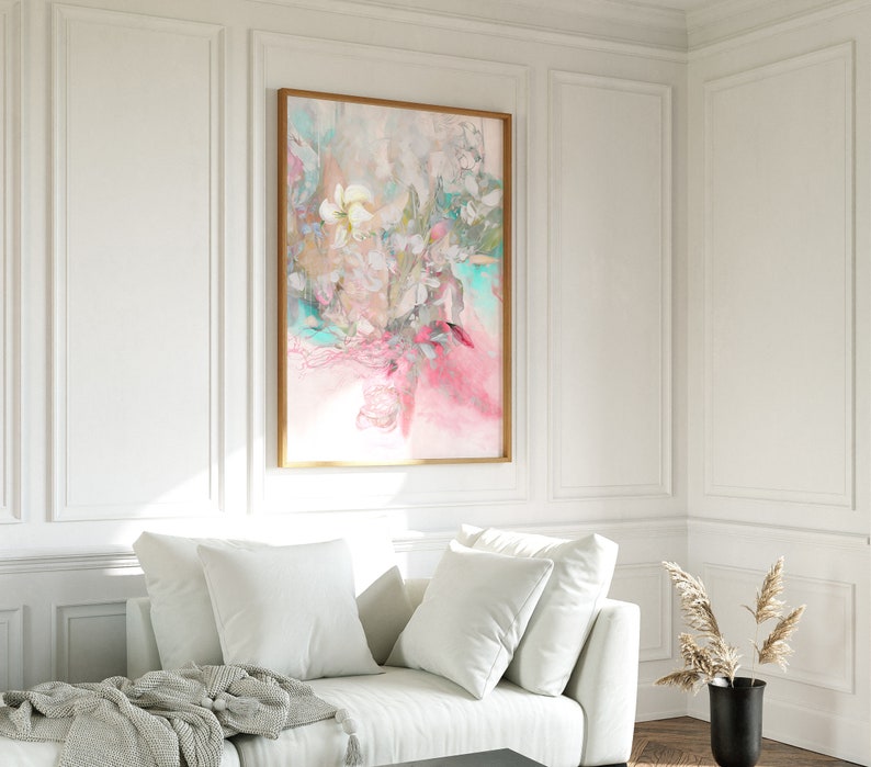 Large Art Print, Abstract Pink Flower Painting, Pastel Colors ...
