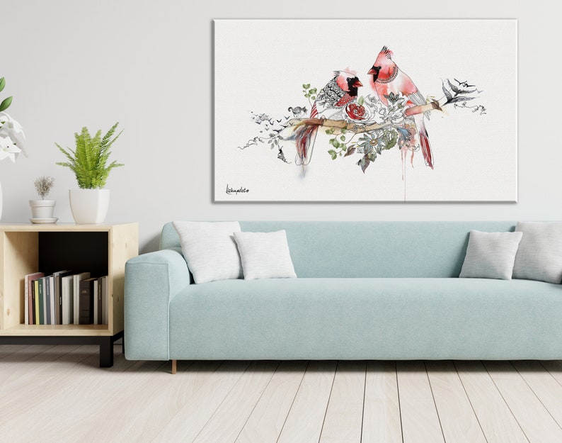 Red Cardinals Painting Large Wall Art Canvas Art Print - Etsy
