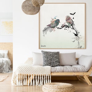 Large Boho Wall Art Print, Original Birds Art, Bohemian Home Decor ...