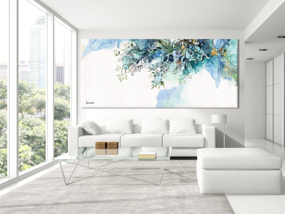 Turquoise Abstract Art Large Abstract Wall Art Framed Wall | Etsy