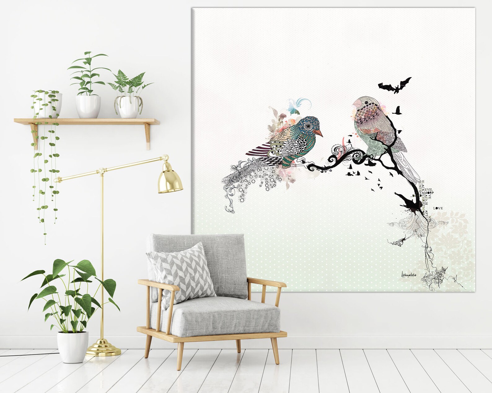 Large Boho Wall Art Print, Original Birds Art, Bohemian Home Decor ...