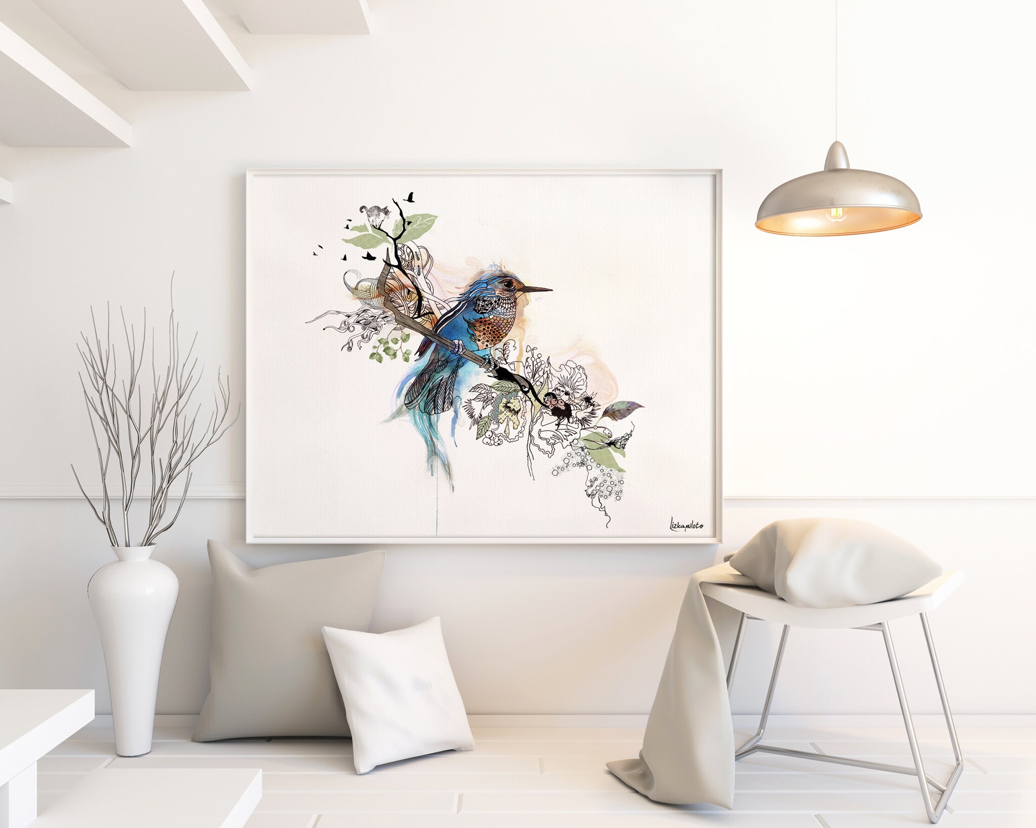 Blue Bird Wall Art Print, Original Watercolor Painting, Art Print ...