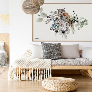 Large Boho Wall Art Print, Original Owl Painting, Owl Decor, Bohemian ...