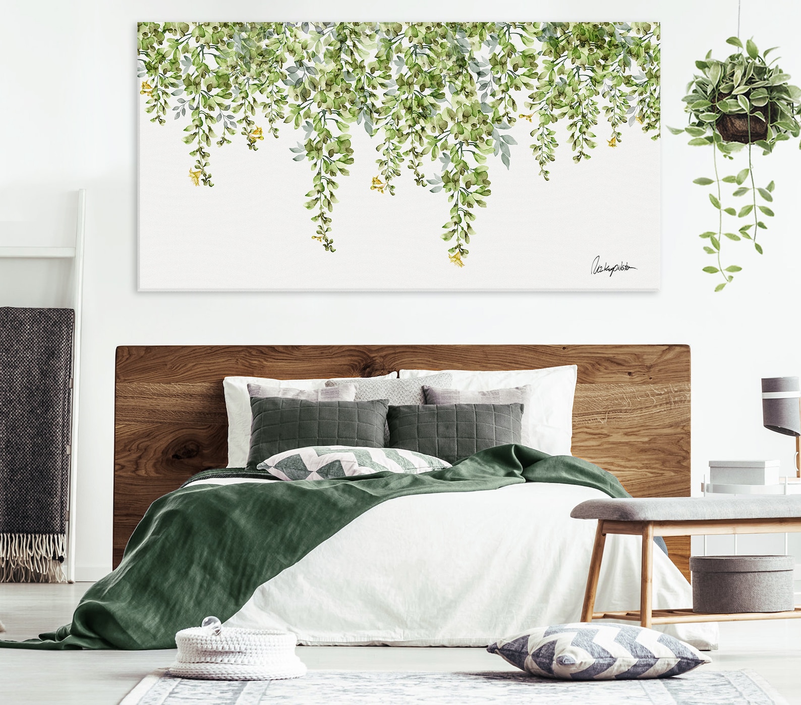 Large Botanical Wall Art, Green Watercolor Painting, Framed Wall Art ...