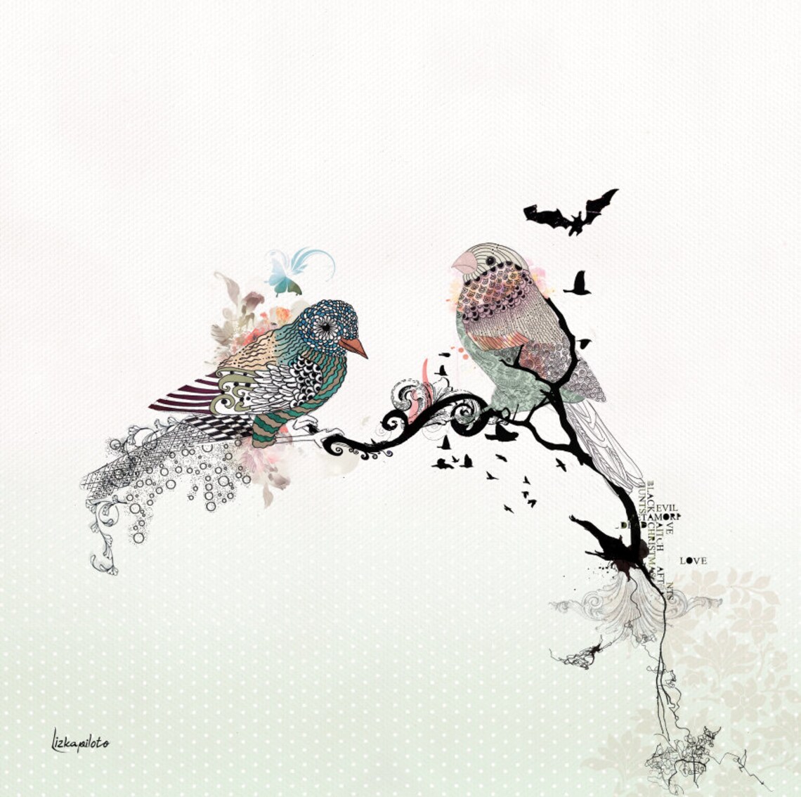 Large Boho Wall Art Print Original Birds Art Bohemian Home - Etsy