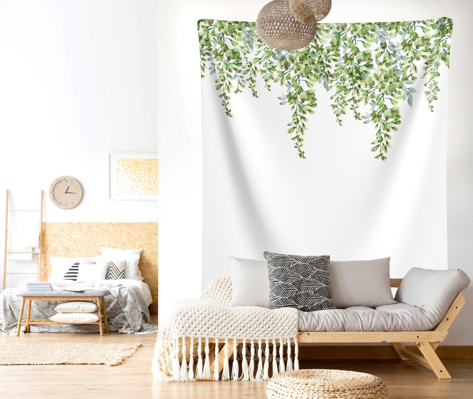 Green Leaves Tapestry, Wall Tapestry Hanging, Leaves Wall Decor, Wall ...