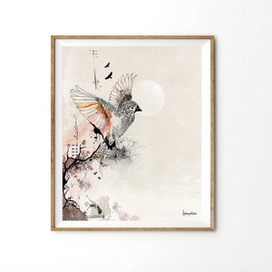 Boho Wall Art Print, Bird Painting, Boho Home Decor, Bohemian Wall Art ...