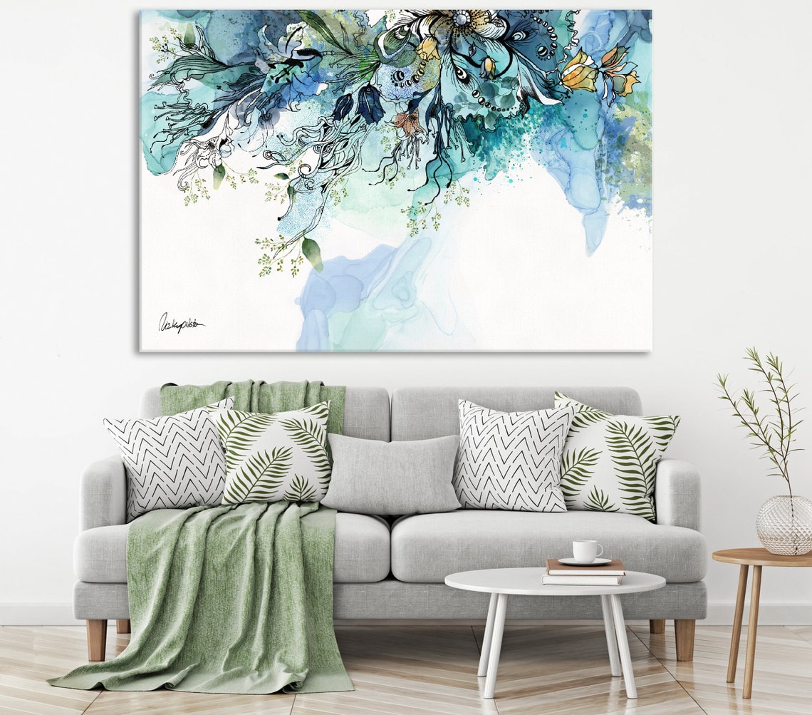 Large Vertical Wall Art Blue Abstract Art Oversized Wall - Etsy