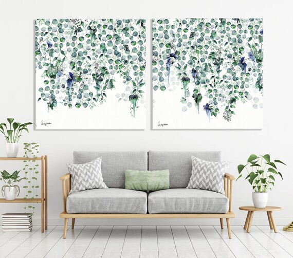 Set of 2 Canvas Art Green Botanical Painting Extra Large | Etsy