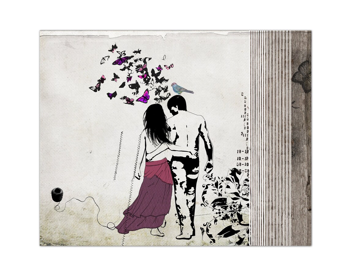 Romantic Collage Art Print, Couple Gift, Romance Art, Love Couple Art ...