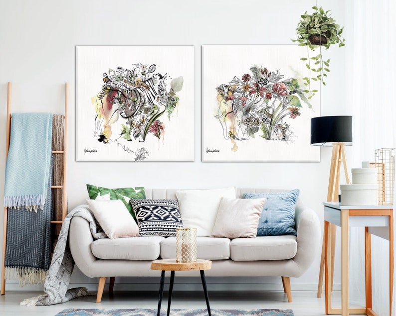 Animal Paintings, Set of 2 Prints, Watercolor Print Set, Set of 2 Wall ...