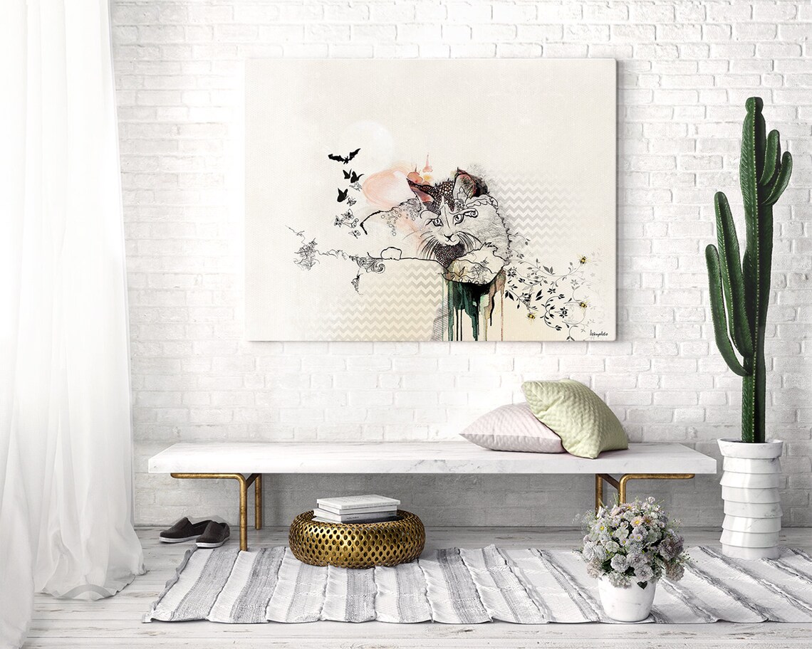 Watercolor Cat Painting Whimsical Art Animal Art Print Cat - Etsy