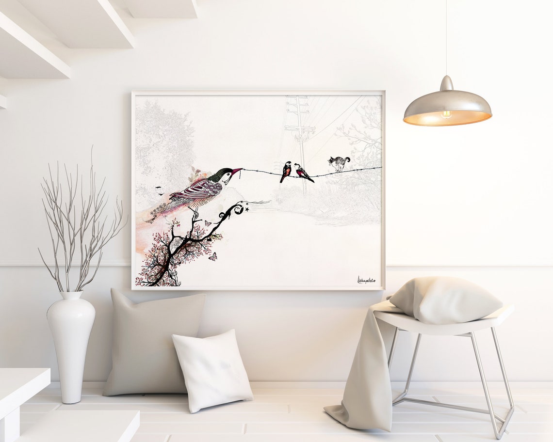 Bird Collage Art Print, Birds Wall Art, Horizontal Print, Birds Print ...