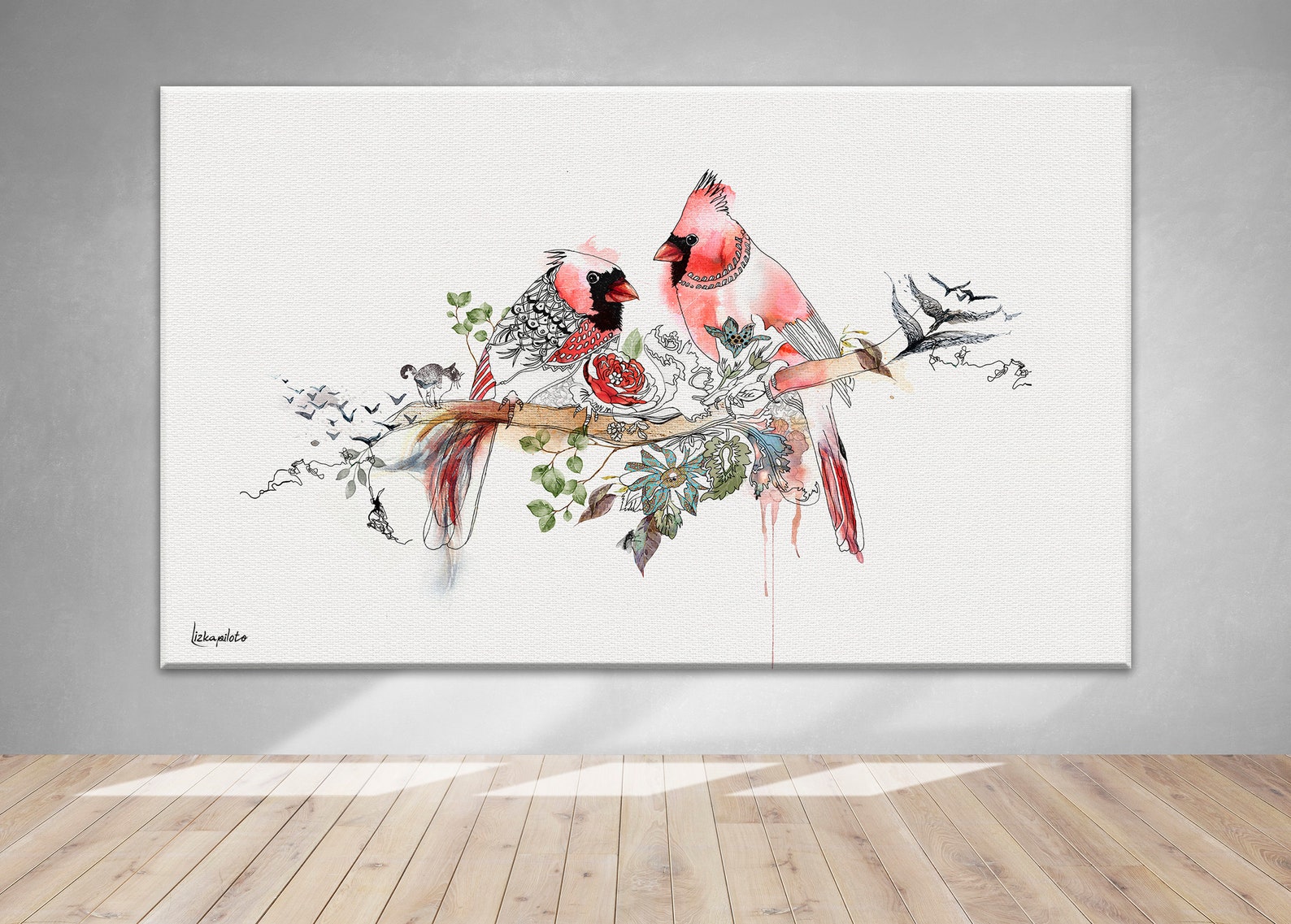 Red Cardinals Painting, Large Wall Art, Canvas Art Print, Large Living ...