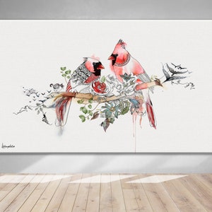 Red Cardinals Painting, Large Wall Art, Canvas Art Print, Large Living ...