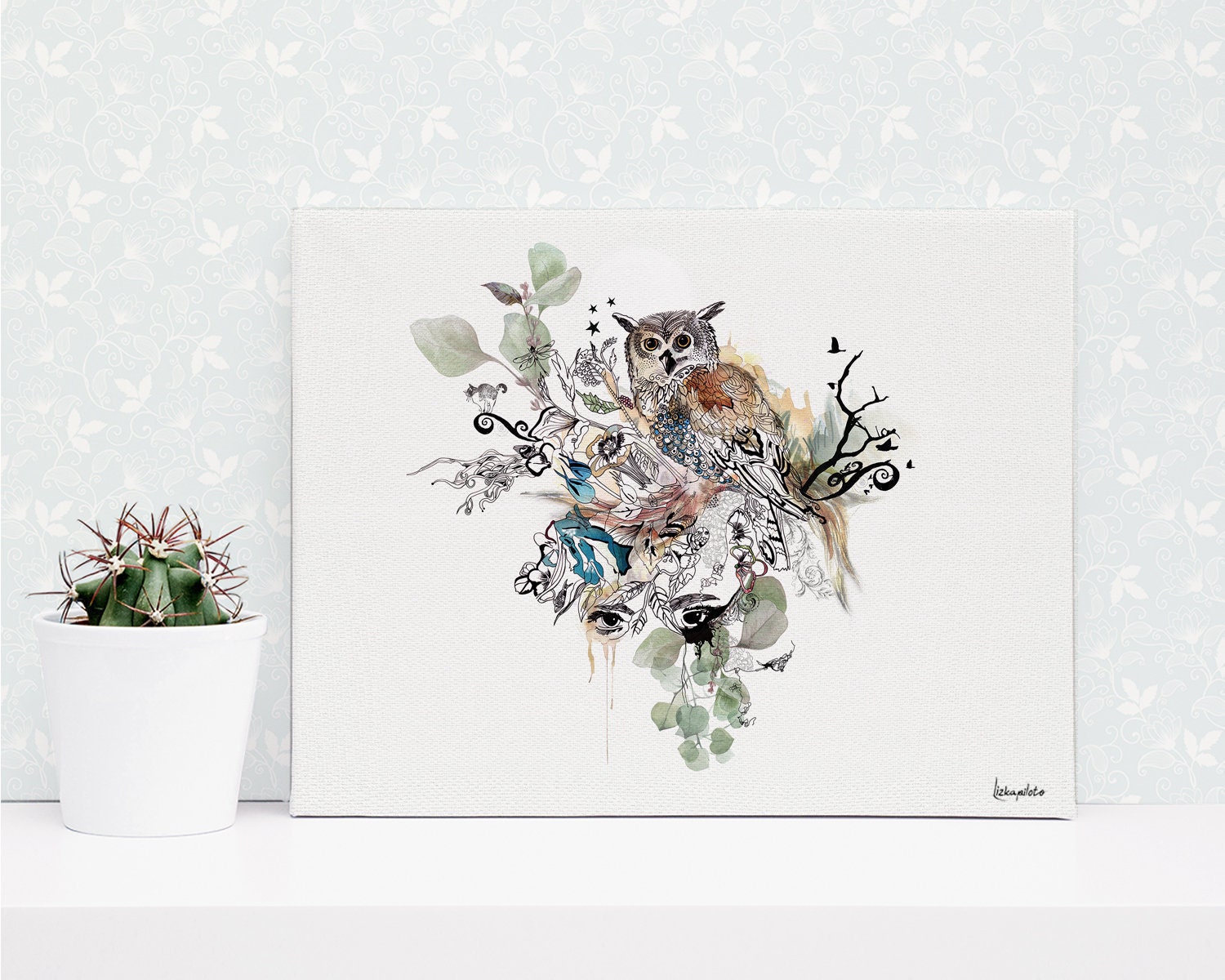 Owl Boho Wall Art Watercolor Owl Painting Original Painting | Etsy