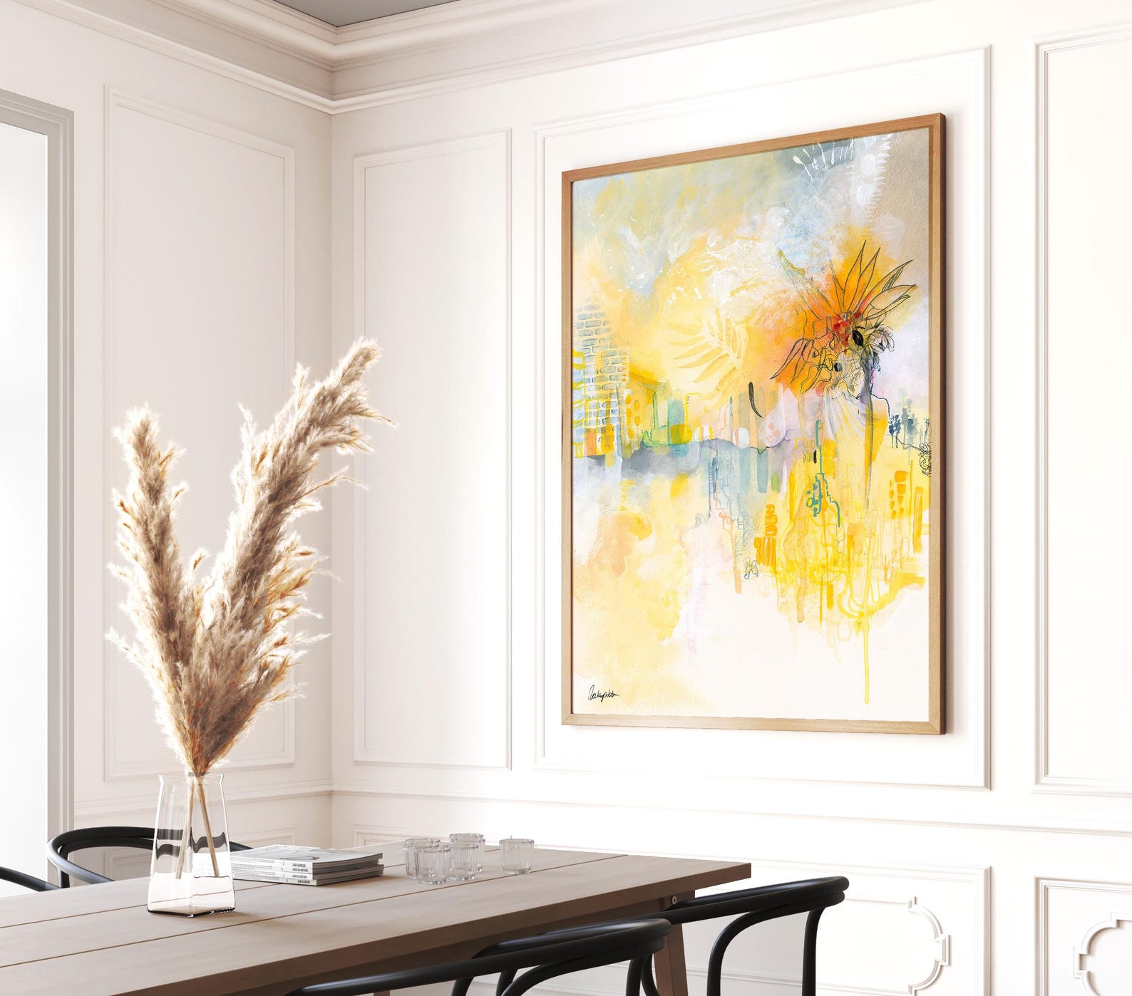 Yellow Abstract Painting, Modern Cityscape Wall Art, Abstract Urban ...