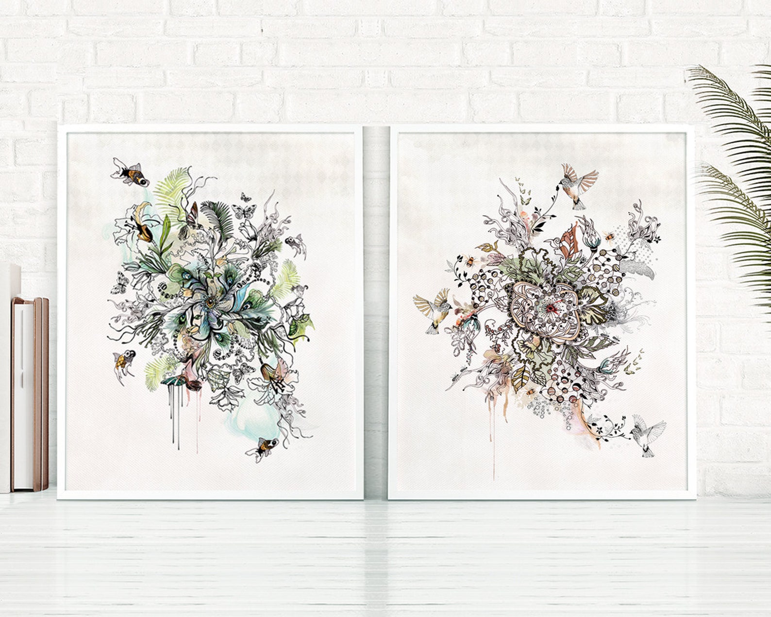 Set of 2 Wall Art, Floral Print Set, Abstract Floral Art, Abstract ...