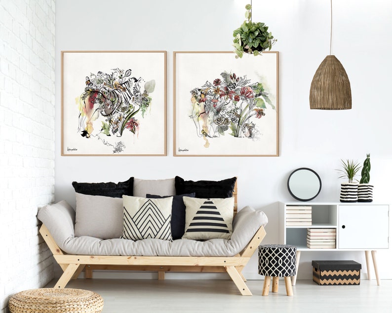 Animal Paintings, Set of 2 Prints, Watercolor Print Set, Set of 2 Wall ...