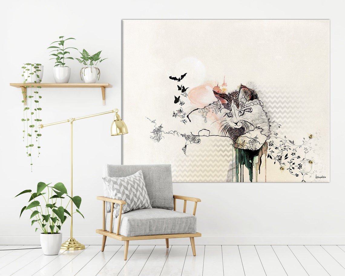 Cat Art Print Pen and Ink Art Cat Illustration Collage Art | Etsy