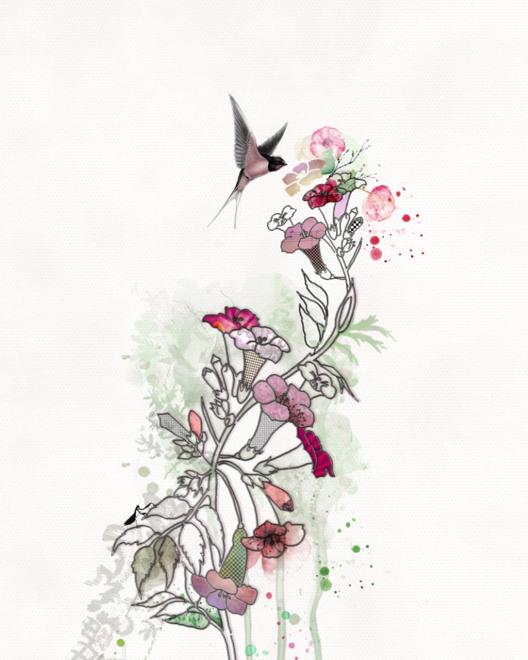 Pink Flower Print, Japanese Art, Botanical Flower Print, Flower Wall ...