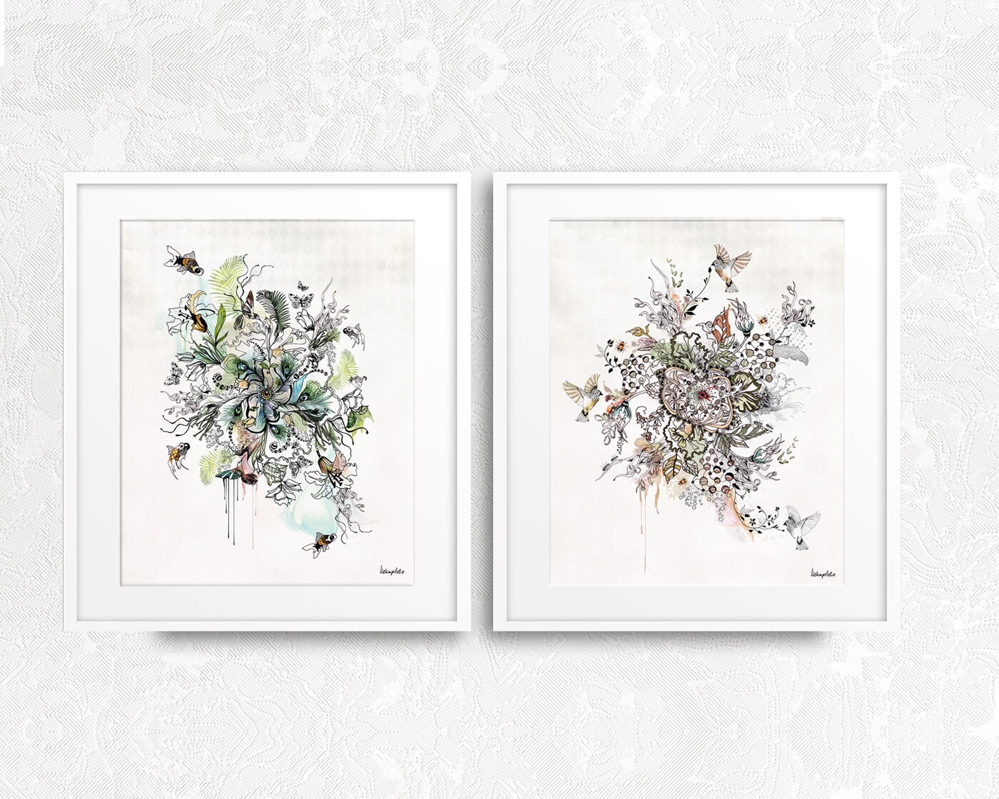 Set of 2 Wall Art Floral Print Set Abstract Floral Art | Etsy