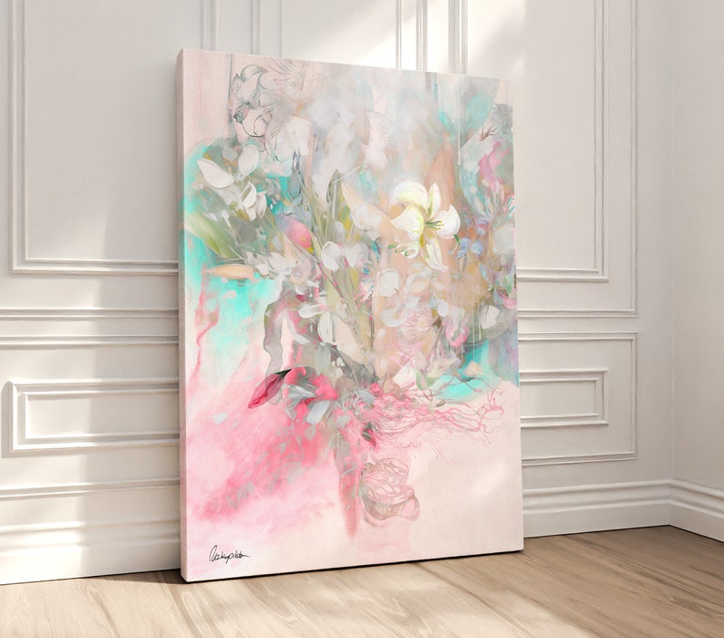 Large Art Print, Abstract Pink Flower Painting, Pastel Colors ...