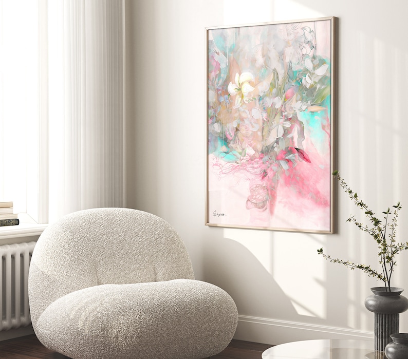 Large Art Print, Abstract Pink Flower Painting, Pastel Colors ...