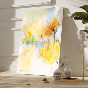 Yellow Abstract Painting, Modern Cityscape Wall Art, Abstract Urban ...