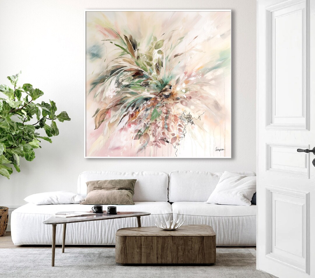 Soft Pastel Abstract Wall Art Canvas, Tropical Abstract Painting, Boho ...