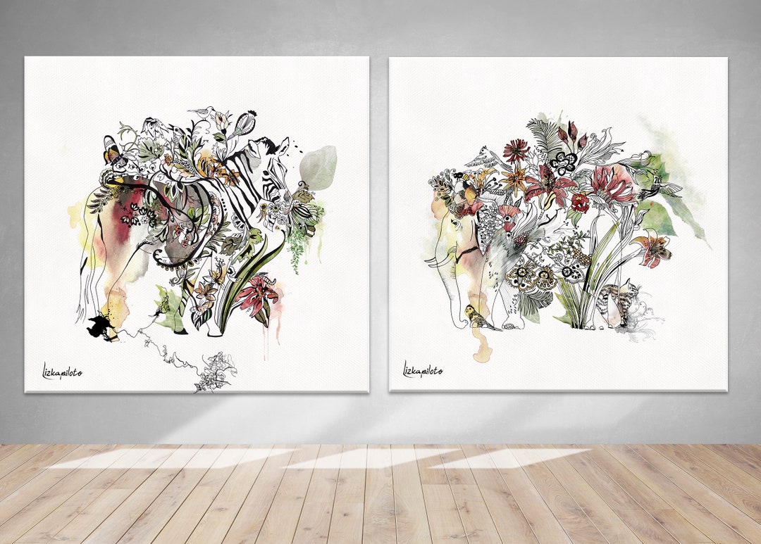 Animal Paintings, Set of 2 Prints, Watercolor Print Set, Set of 2 Wall ...