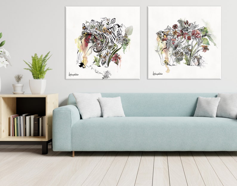 Animal Paintings, Set of 2 Prints, Watercolor Print Set, Set of 2 Wall ...