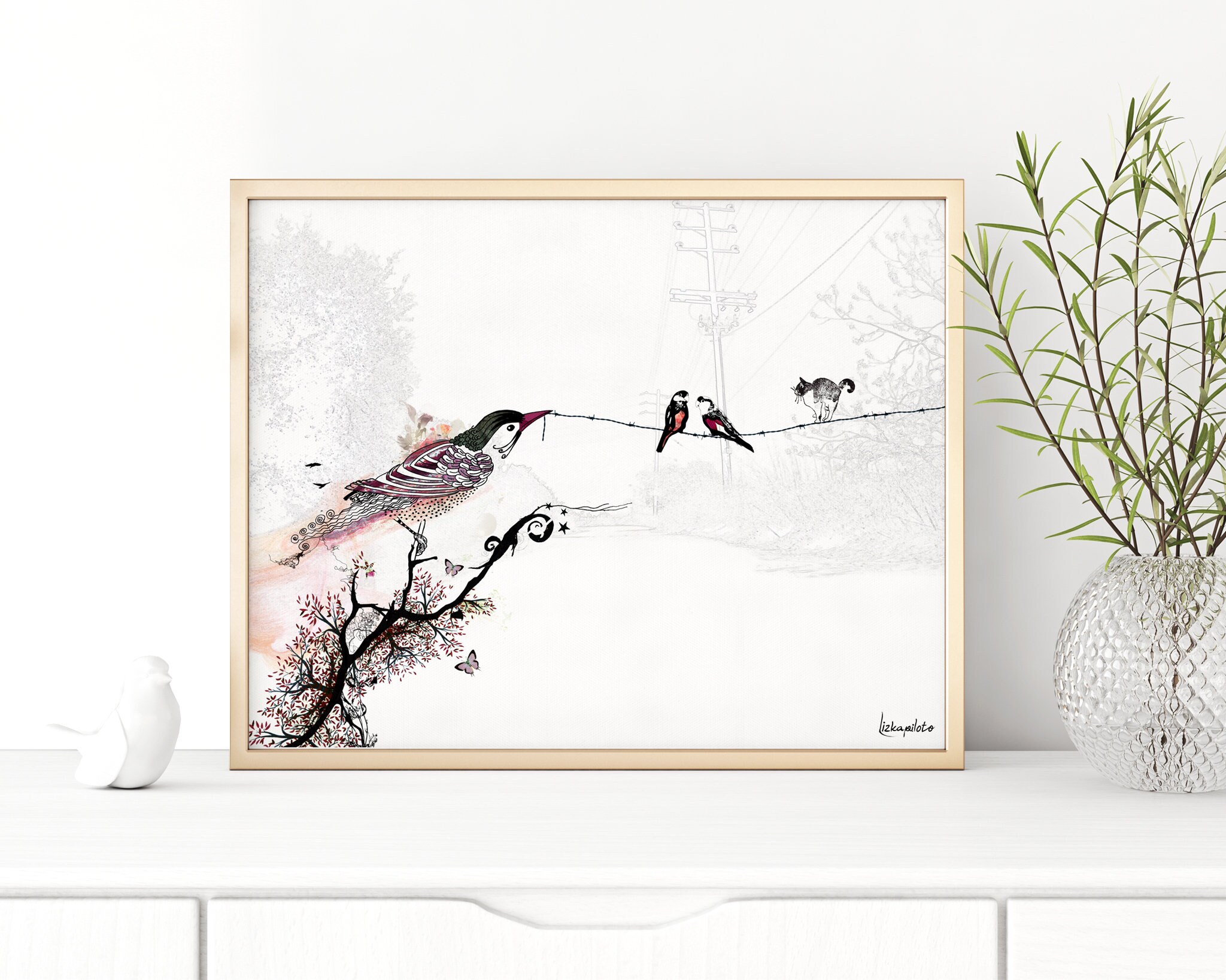 Bird Collage Art Print, Birds Wall Art, Horizontal Print, Birds Print ...