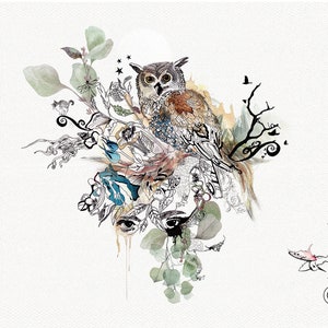 Owl Boho Wall Art, Watercolor Owl Painting, Original Painting, Owl ...