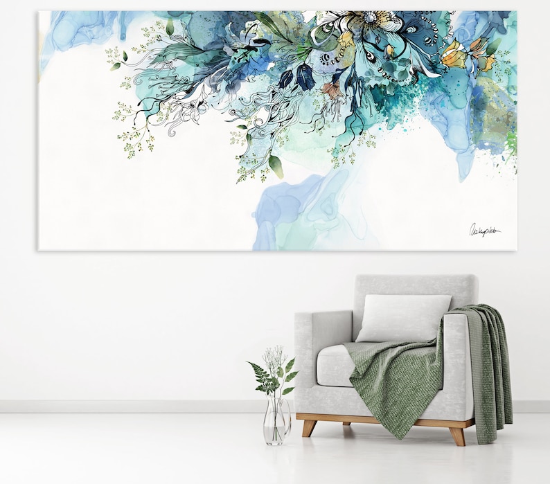 Turquoise Abstract Art Large Abstract Wall Art Framed Wall | Etsy