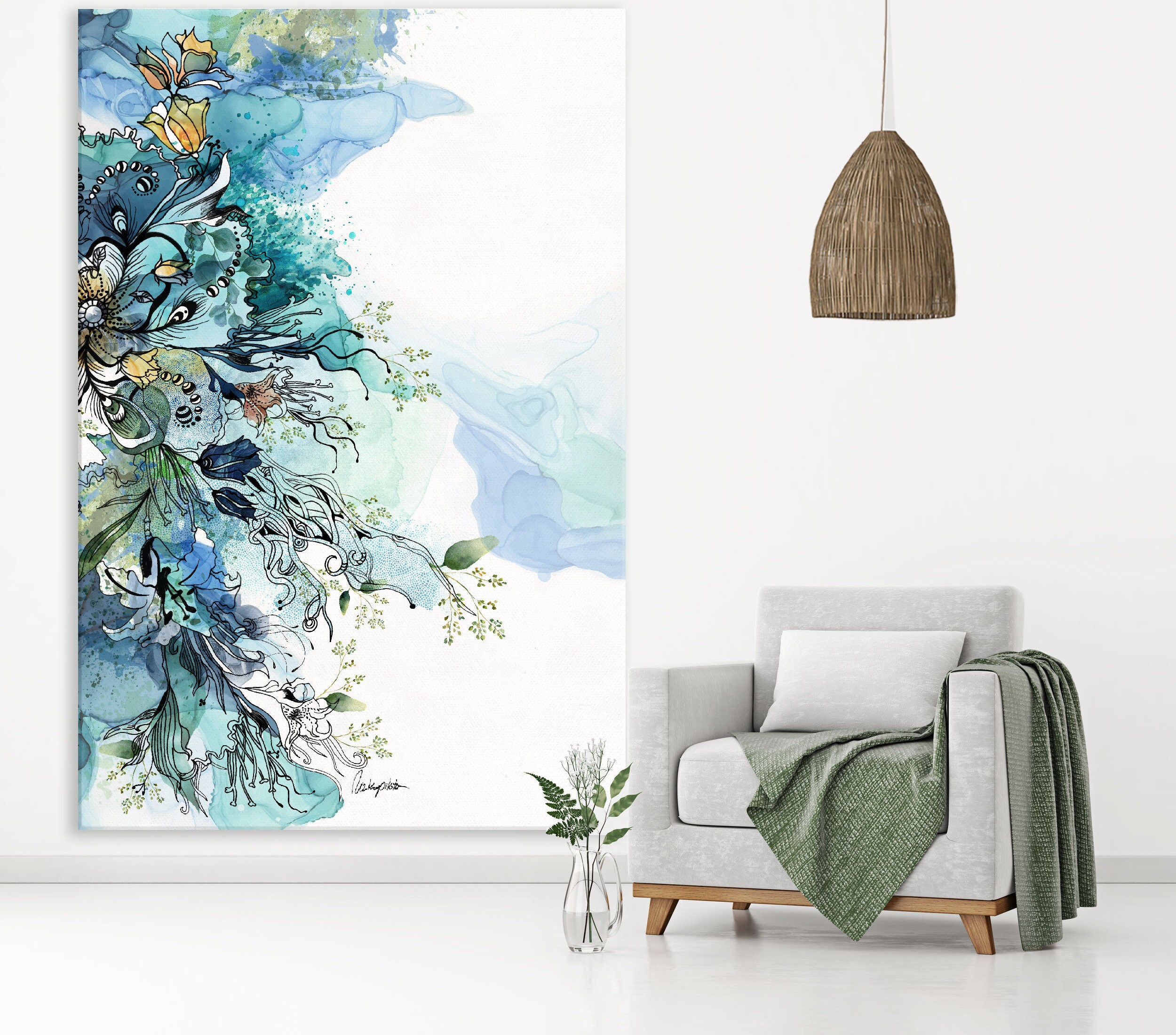 Large Vertical Wall Art Blue Abstract Art Oversized Wall | Etsy